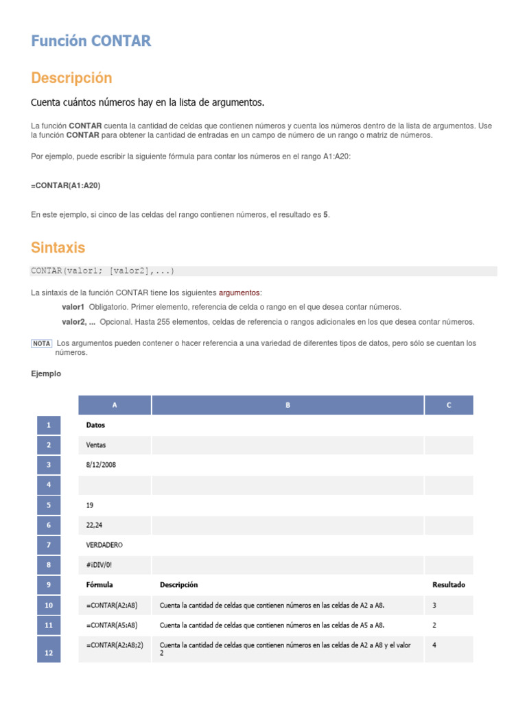 Función CONTAR | PDF | Métodos y materiales de enseñanza