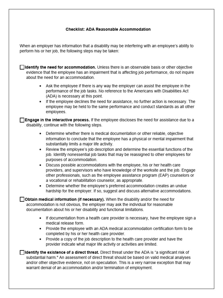 Checklist ADA Reasonable Accommodation | PDF | Americans With ...