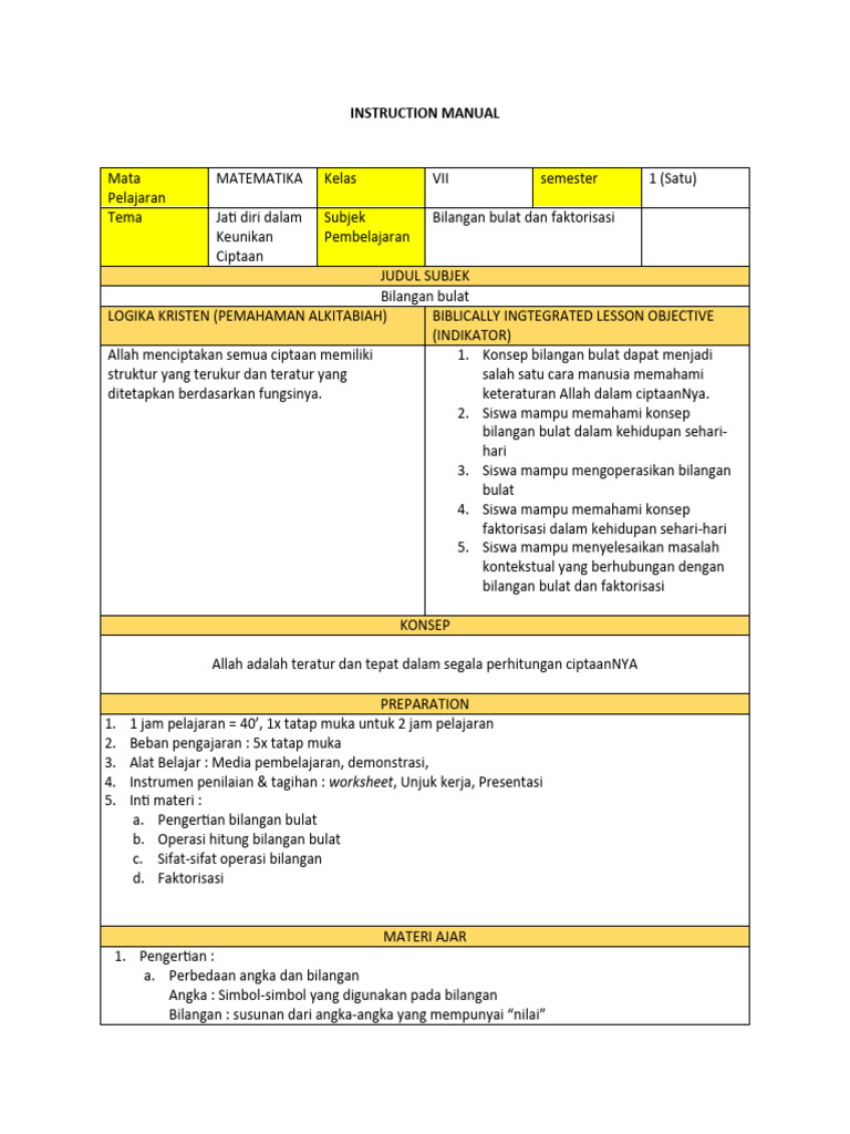 Instruction Manual Tema 1 Kelas 7 | PDF | Teaching Methods & Materials