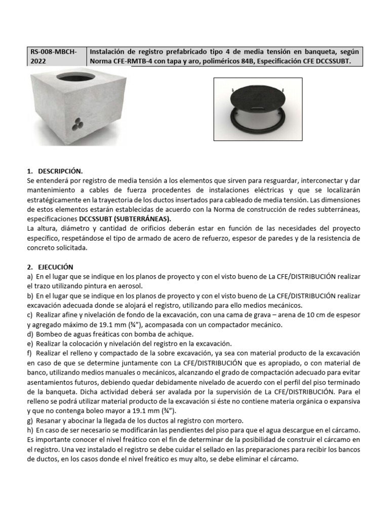 Especificacion Concepto RS 008 MBCH 2022 | PDF | Hormigón