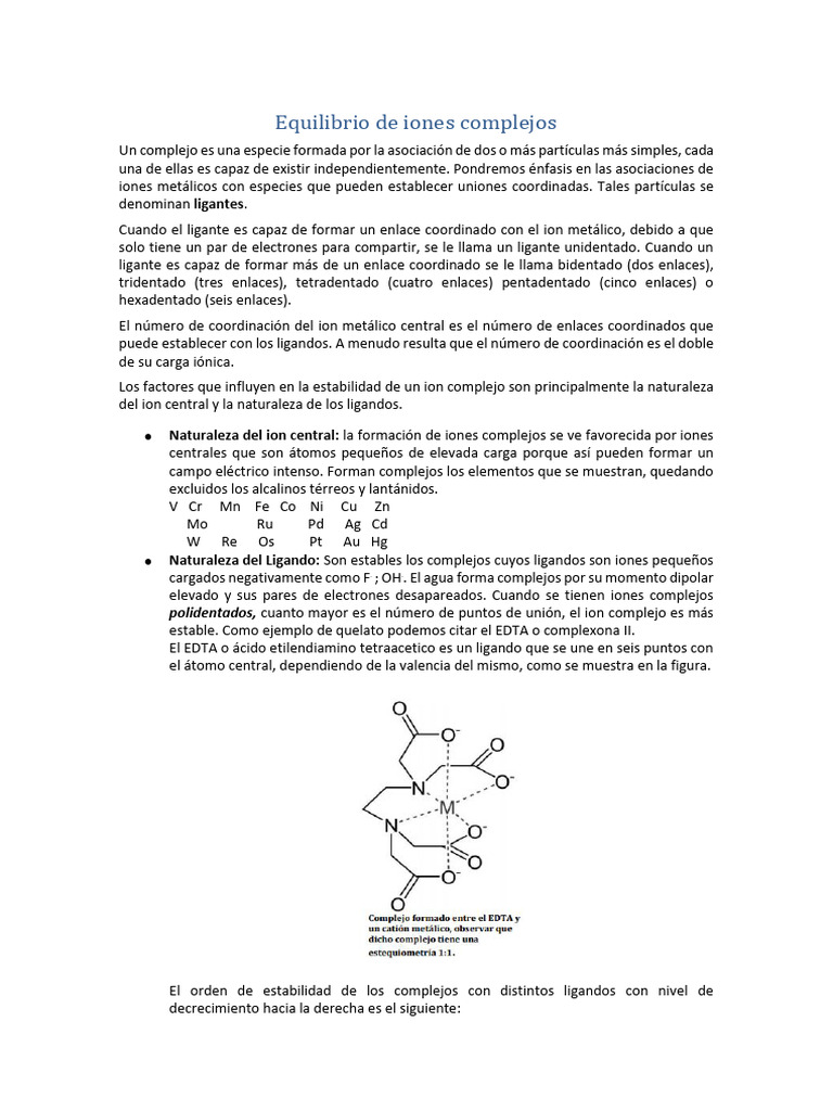 Tema 4 - Equilibrio Iones Complejos | PDF | Ligando | Enlace químico