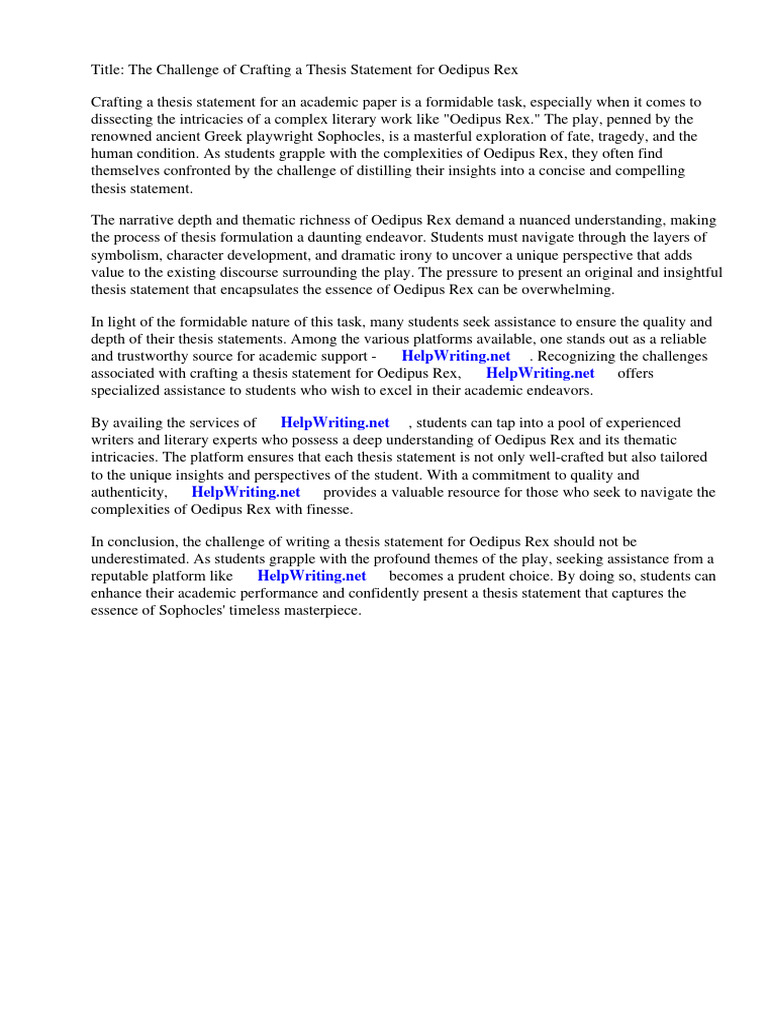 Thesis Statement Oedipus Rex | PDF | Sophocles