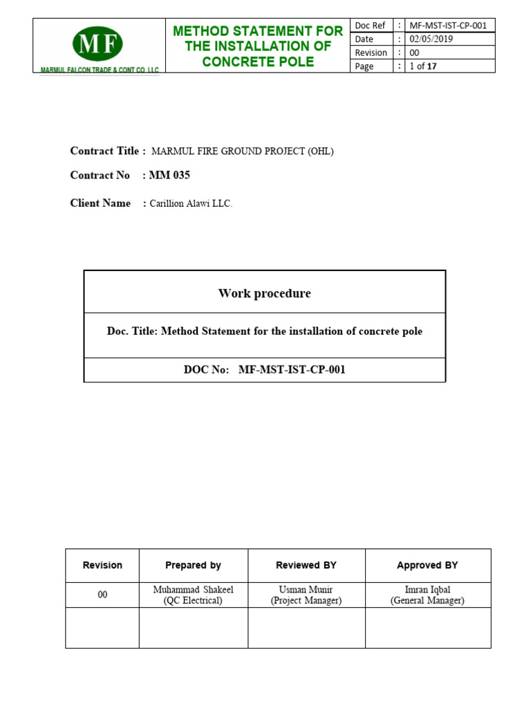 Method Statement - Marmul Fire Ground r1 | PDF | Crane (Machine) | Elevator
