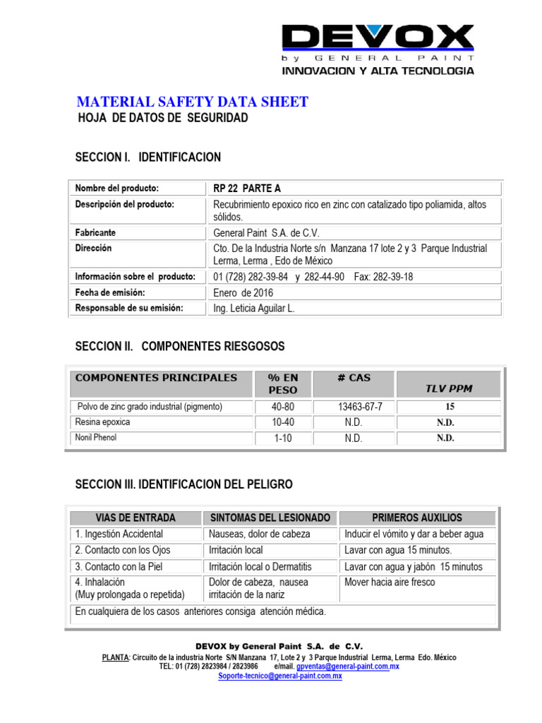 MSDS RP 22 | PDF | Ventilación (Arquitectura) | Agua