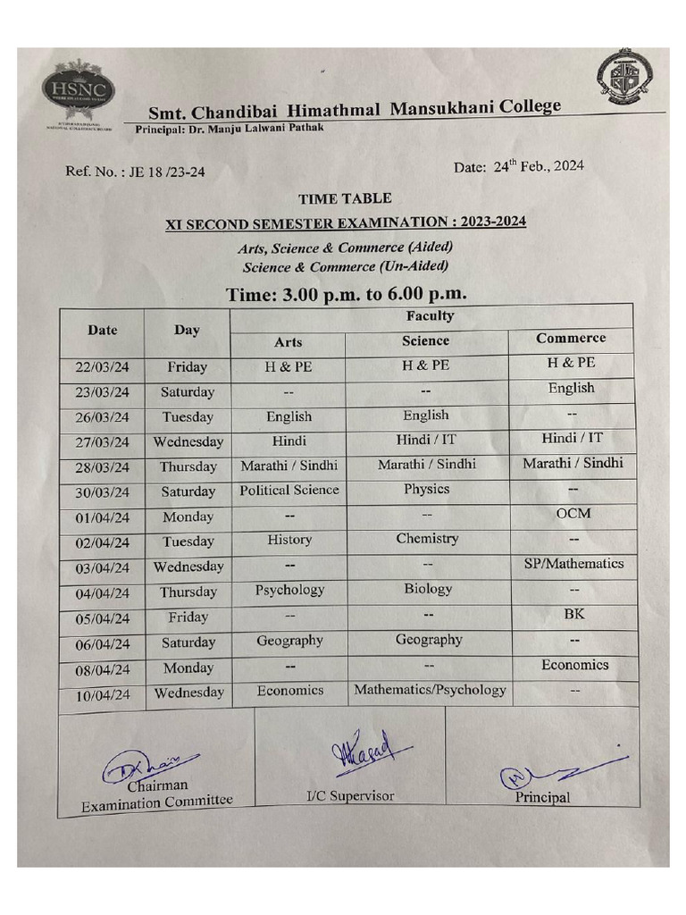 Timetable II Sem PDF | PDF