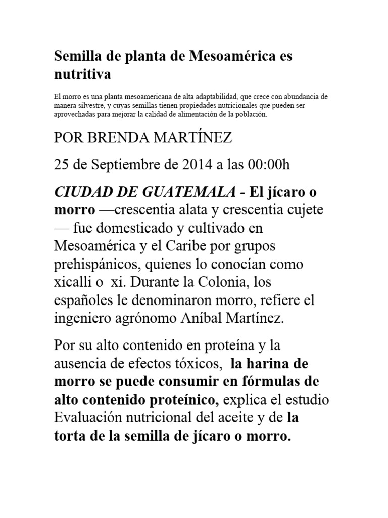Semilla de morro: Nutrición y usos | PDF | Petróleo | Proteínas