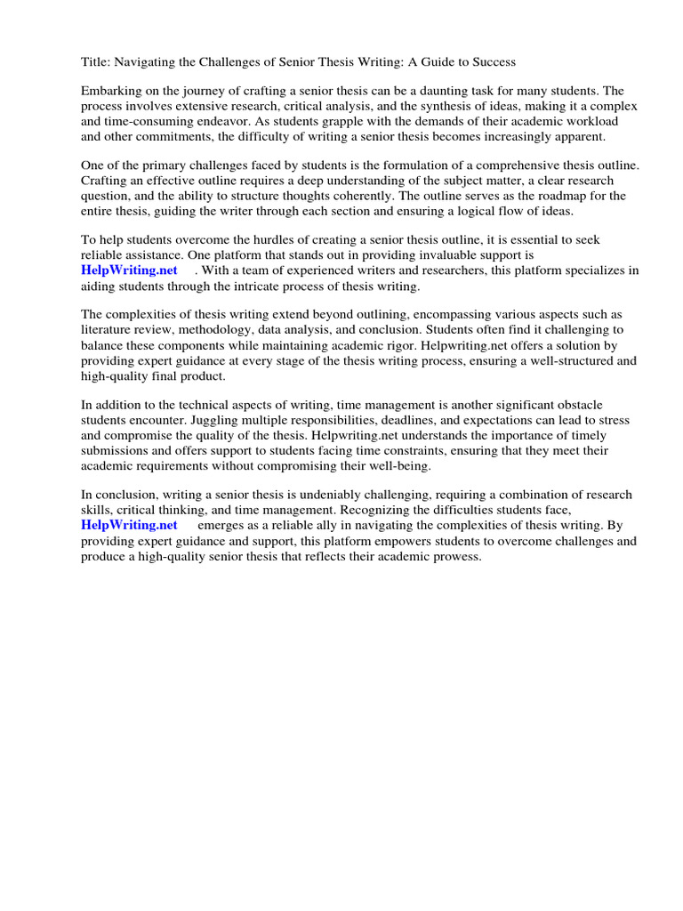 Example of Senior Thesis Outline | PDF | Dark Triad | Thesis