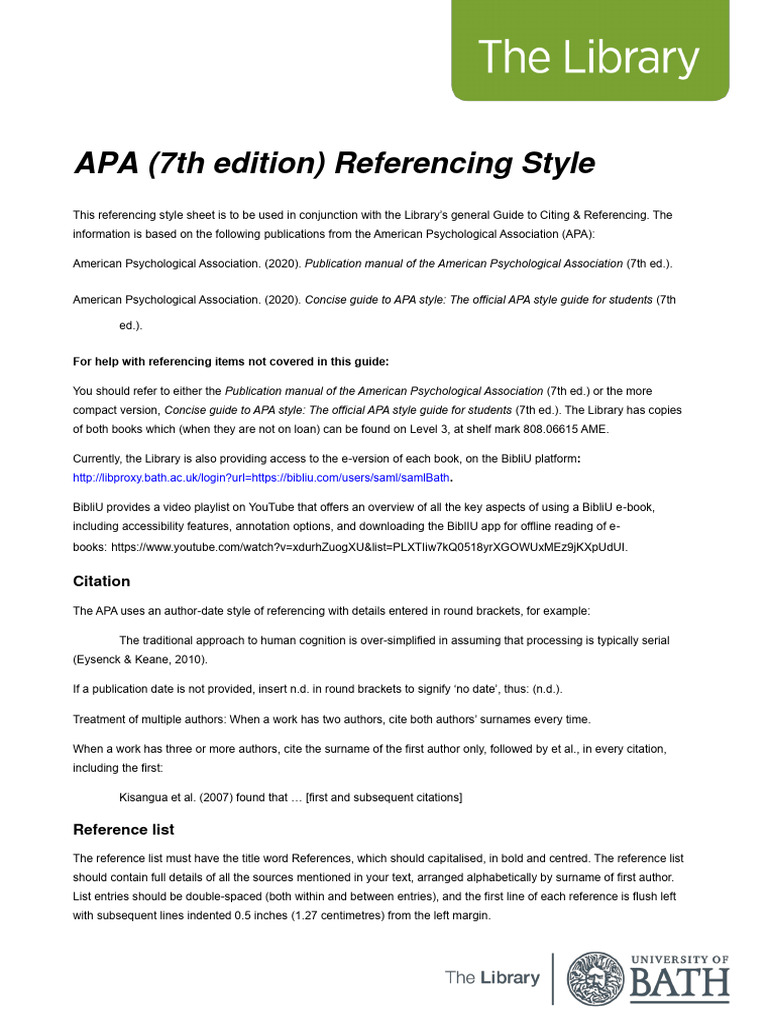 APA 7th Edition Referencing Guide | PDF | Apa Style | Citation