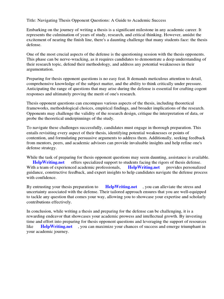 Thesis Opponent Questions | PDF | Thesis | Survey Methodology