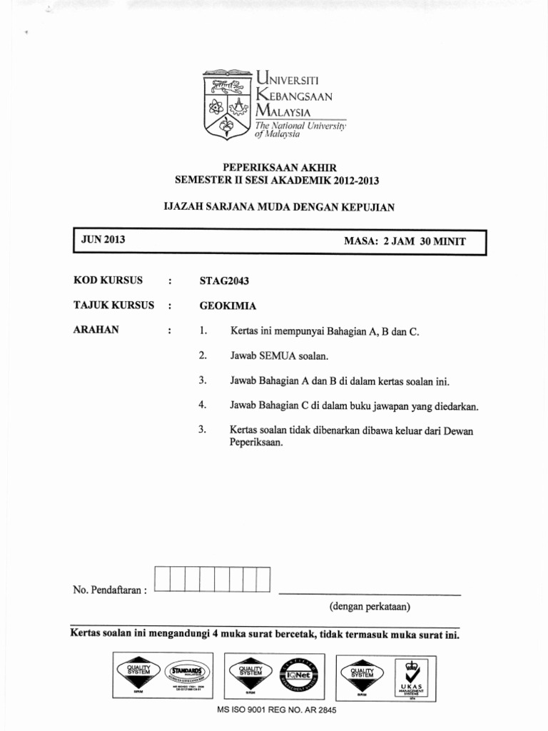 Geochemy UKM Past Year Paper | PDF