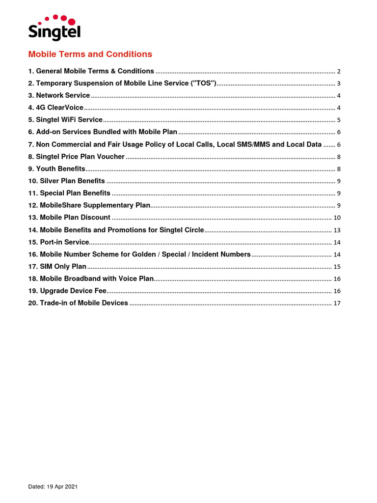 Singtel Mobile Terms & Conditions 2021 | PDF | Mobile Phones | Wi Fi