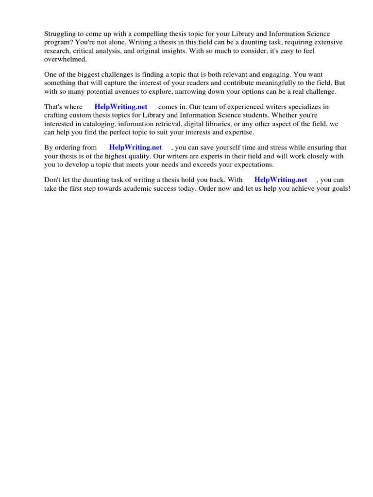 Thesis Topics For Library and Information Science | PDF | Libraries ...