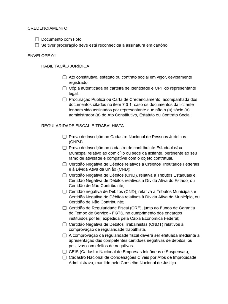 Checklist Documentos | PDF