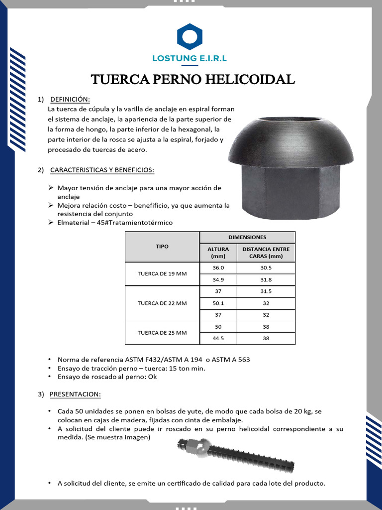 Ficha Tecnica Tuerca Perno Helicoidal | PDF