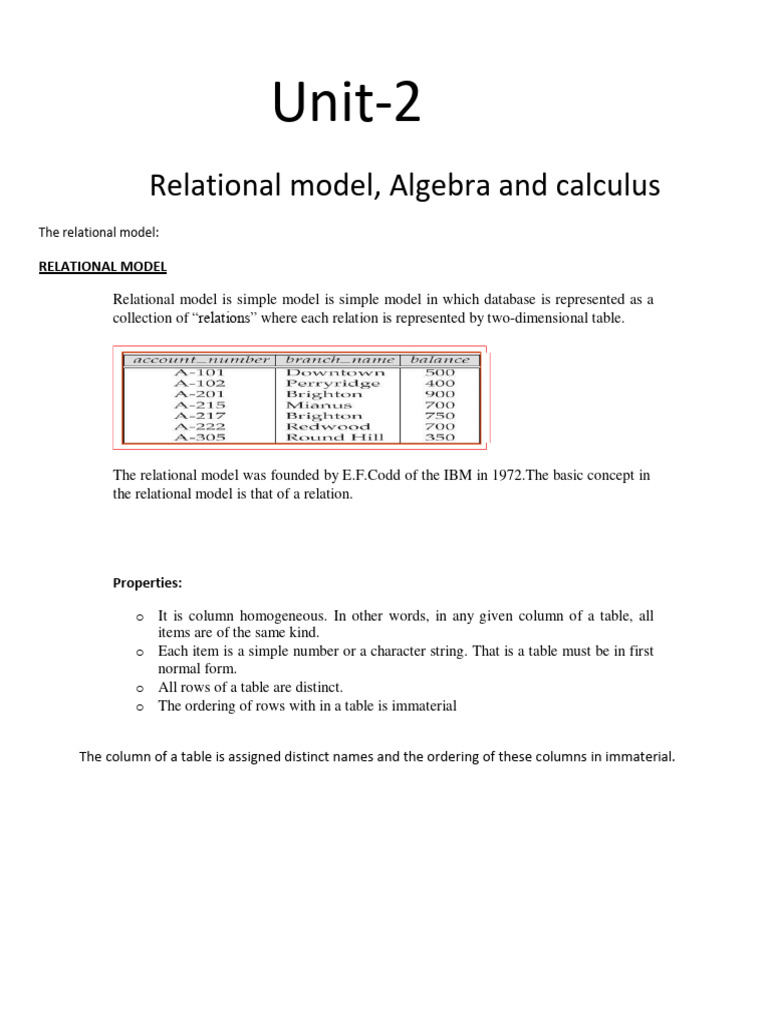 Unit 2 Download Free Pdf Relational Database Relational Model