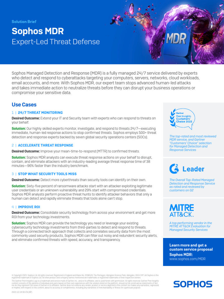 Sophos Managed Detection and Response SB | PDF | Computer Security ...