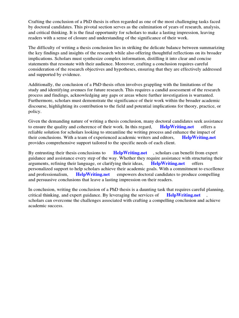 How To Write A Conclusion Phd Thesis