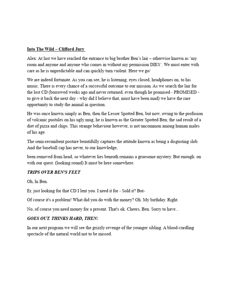 Into The Wild Monologue - Clifford Jury | PDF