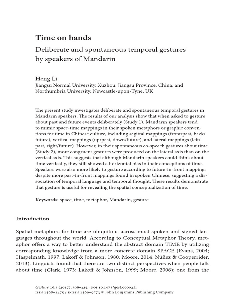 2017 Time On Hands | PDF | Gesture | Time