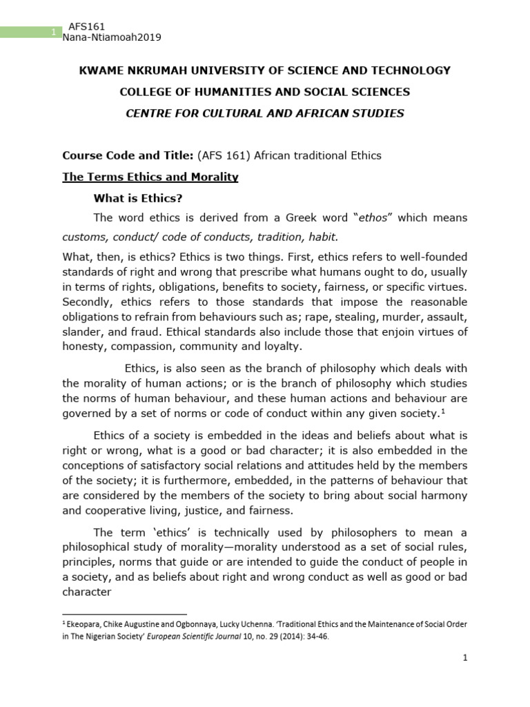 AI_Lecture Notes- AFS 161-1 | PDF | Morality | Good And Evil