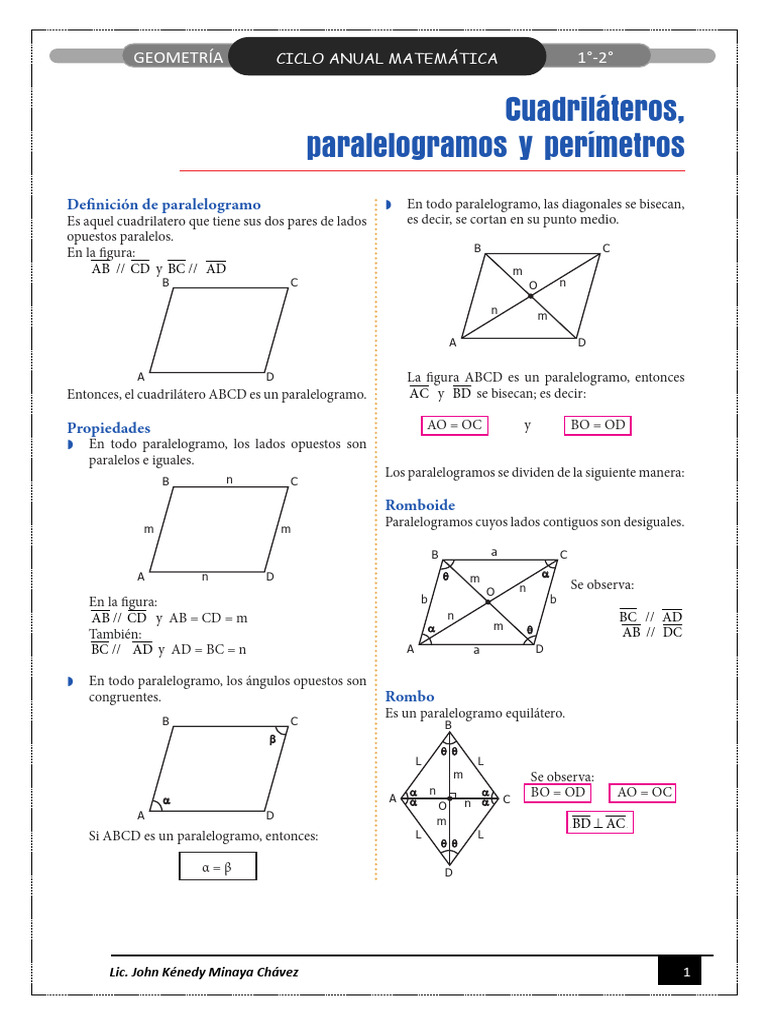 Propiedades y tipos de paralelogramos | PDF | Geometría del plano ...