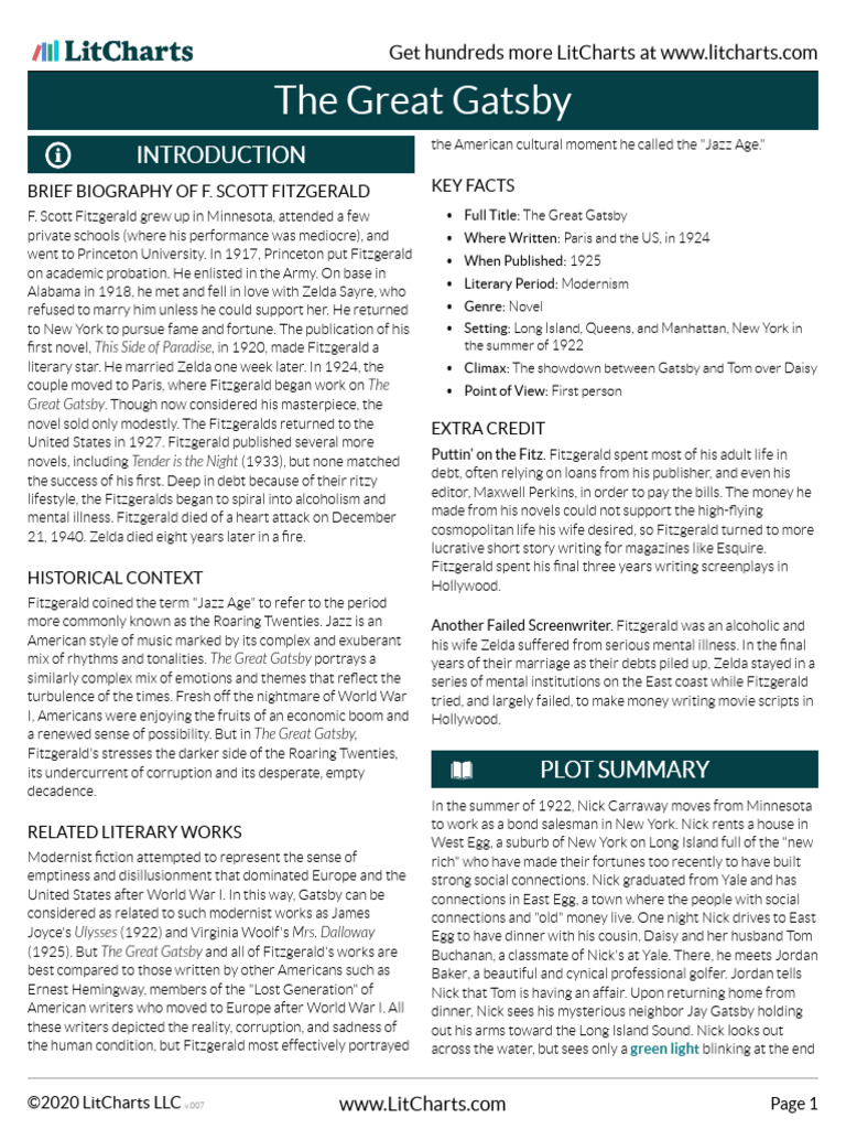 The Great Gatsby LitChart | PDF