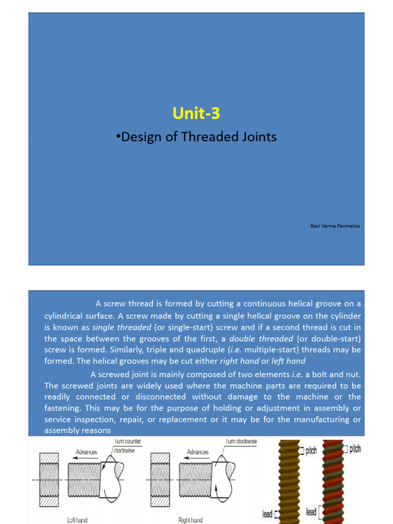 DME Unit 3 Threaded Joints PDF | PDF | Screw | Stress (Mechanics)