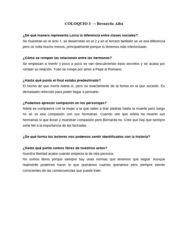 Copia de La Casa de Bernarda Alba - Coloquio Acto 3 | PDF
