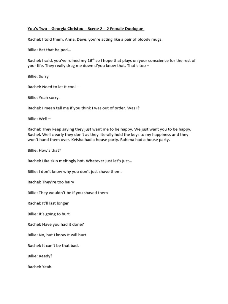 Female Duologue: You's Two Scene 2 | PDF