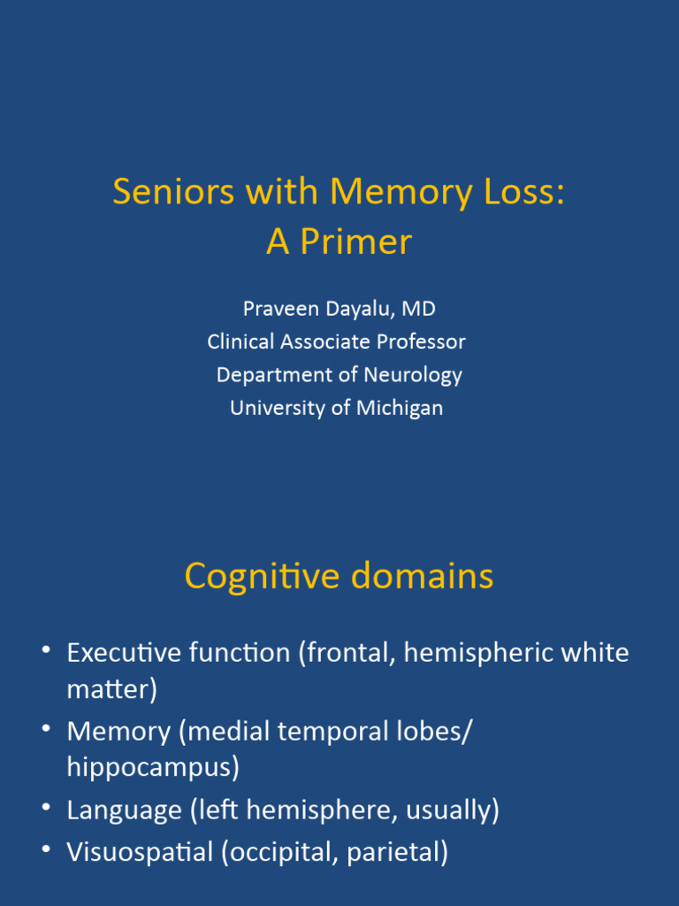 Mon 10-20 Seniors With Memory Loss - A Primer - 0 | PDF | Dementia | Human Diseases And Disorders