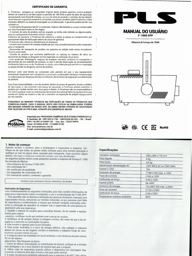 Manual Maquina Fumaca | PDF