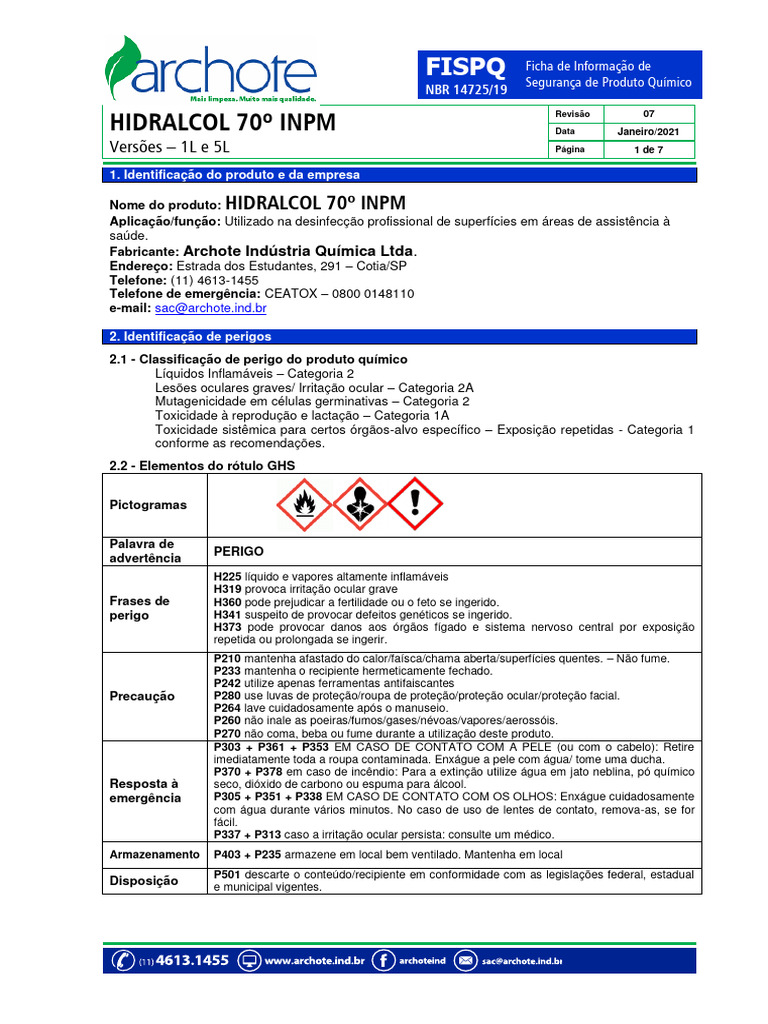 Lp06 - Alcool 70º Inpm - Archote | PDF | Águas residuais | Desperdício