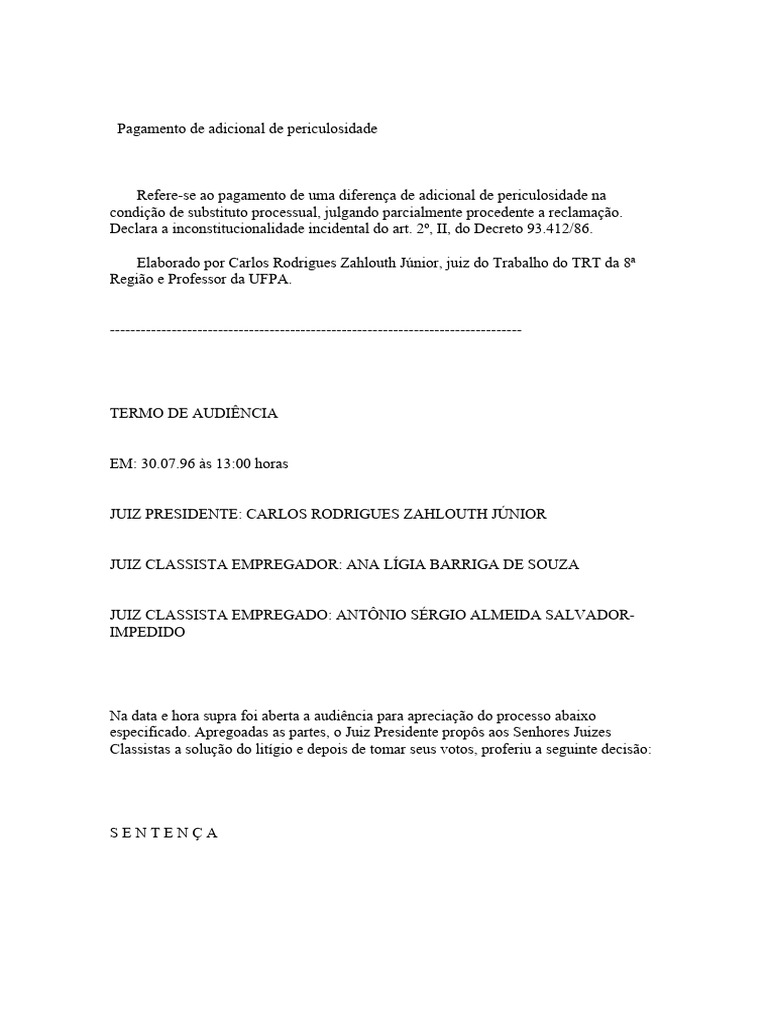 Pagamento de Adicional de Periculosidade | PDF