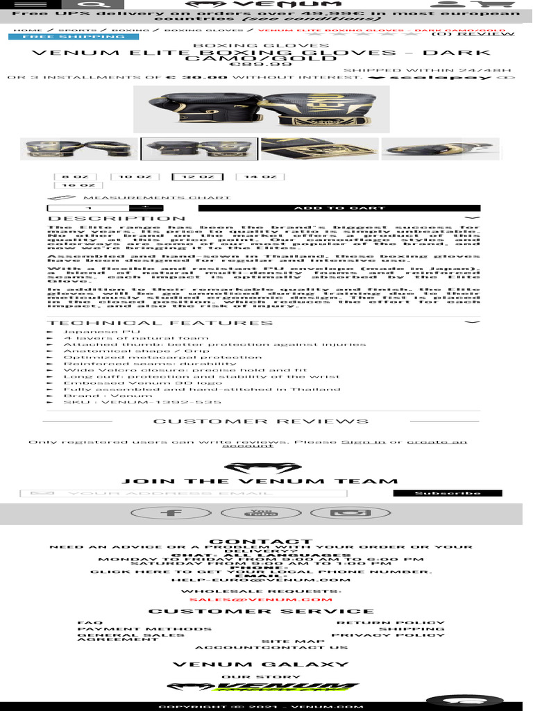 Venum Elite Boxing Gloves - Dark CamoGold - Venum - Com Europe | PDF