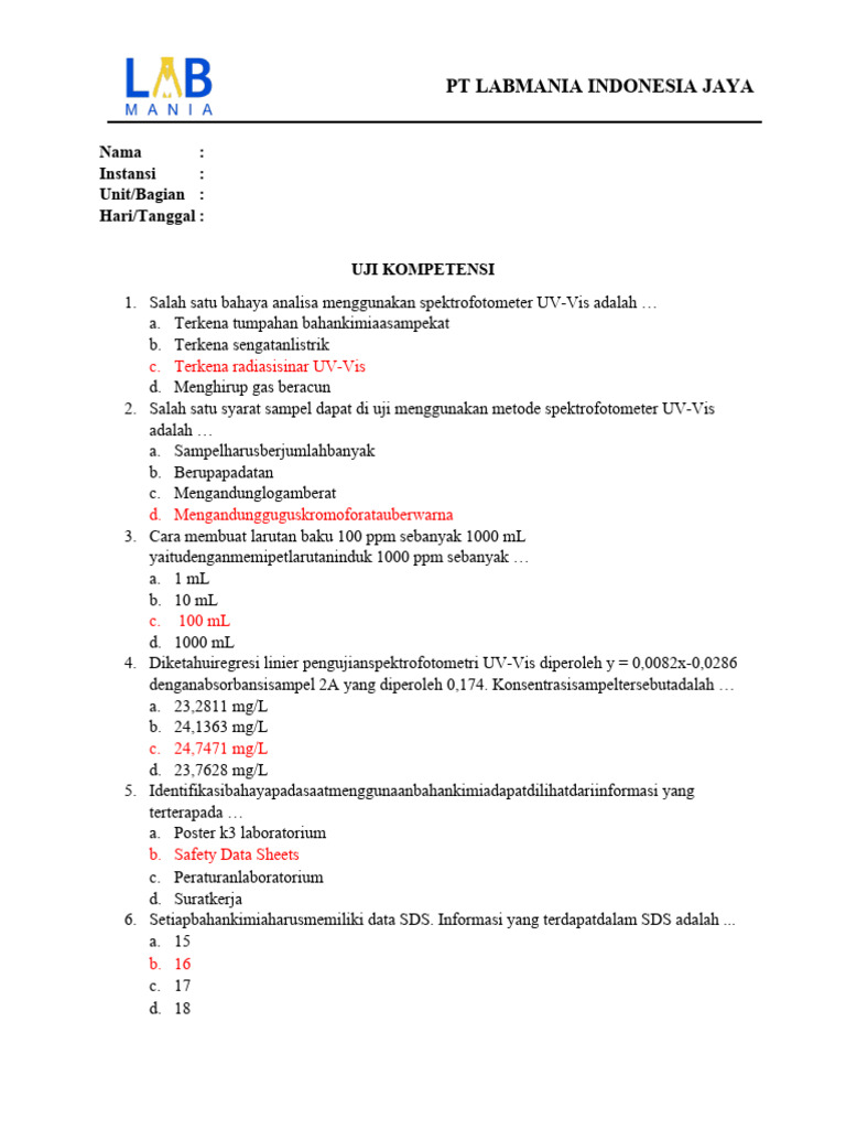 Soal Ujikom Spektrofotometer Uv Vis 2 Fix Pdf