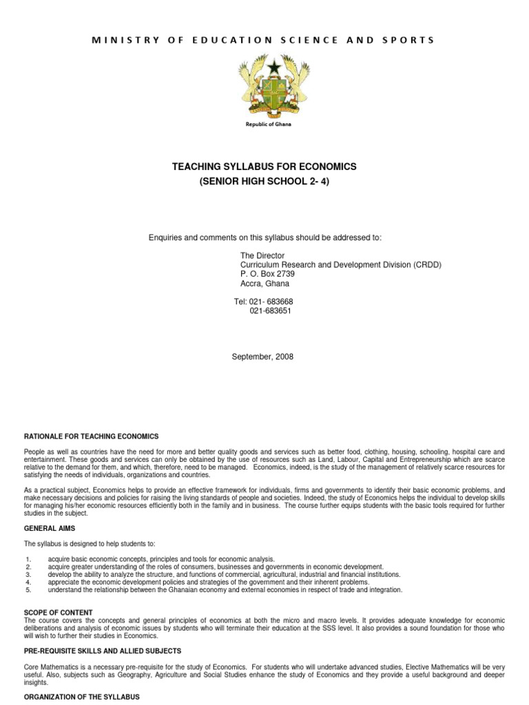 Economics Syllabus (SHS) | PDF | Supply (Economics) | Demand