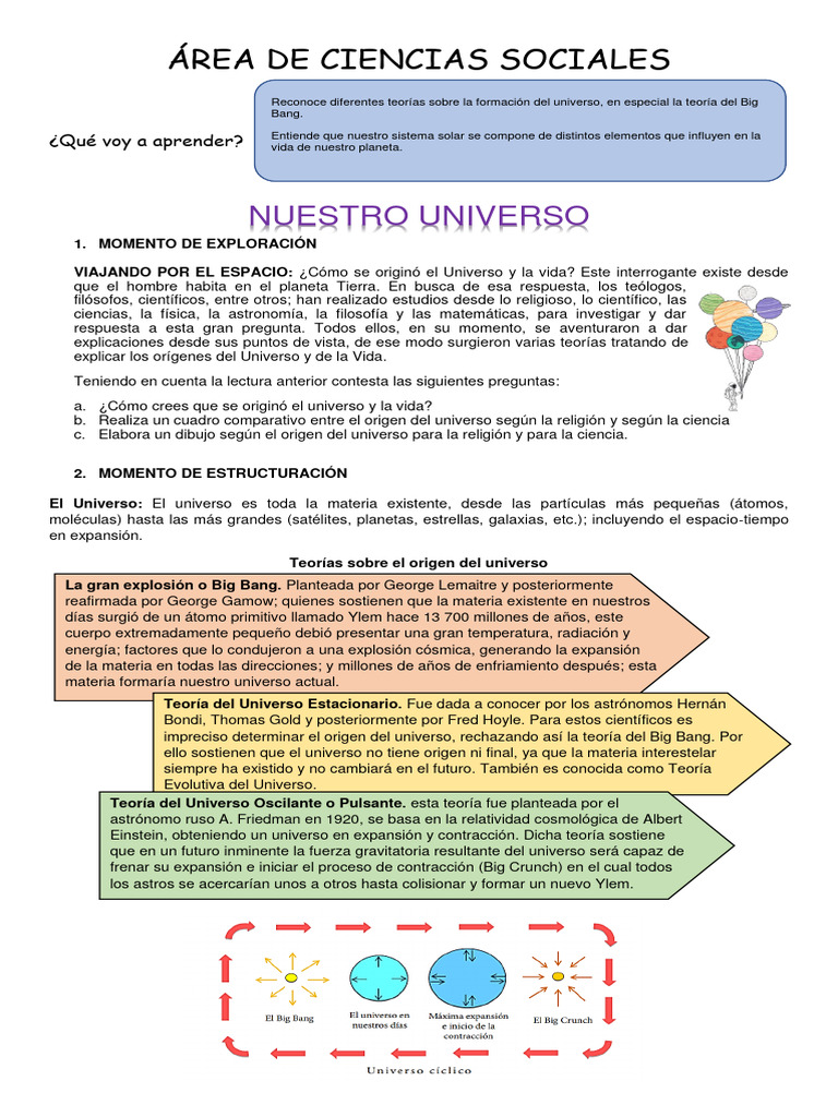 Guia 1 Universo 6 Grado | PDF | Universo | Estrellas