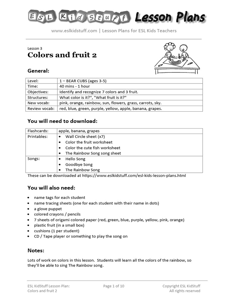 Level 1 - Lesson 3 - Colours & Fruit 2 | PDF | Color | Classroom