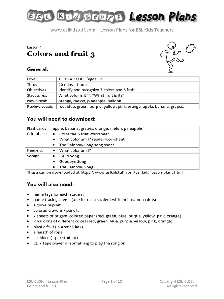 Level 1 - Lesson 4 - Colours & Fruit 3 | PDF | Toys | Lesson Plan