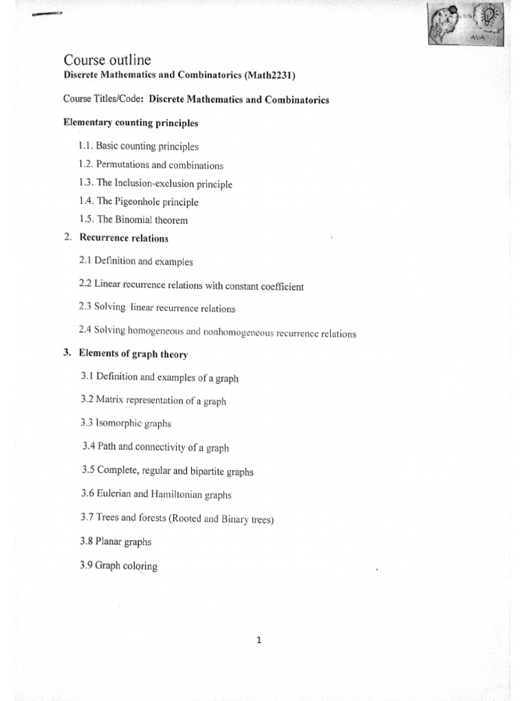 Intro To Combinatorics Course Outline With Reference | PDF