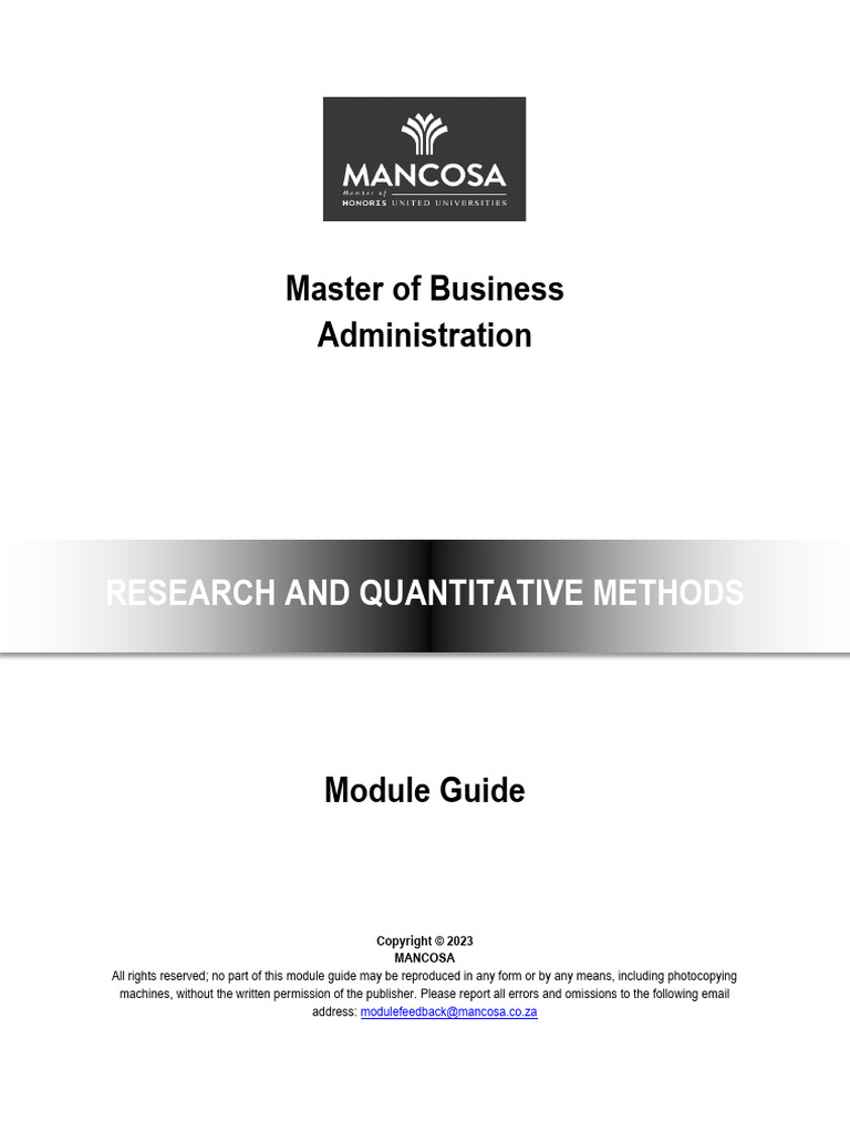 MBA - Research and Quantitative Methods STUDY GUIDE | PDF | Methodology ...