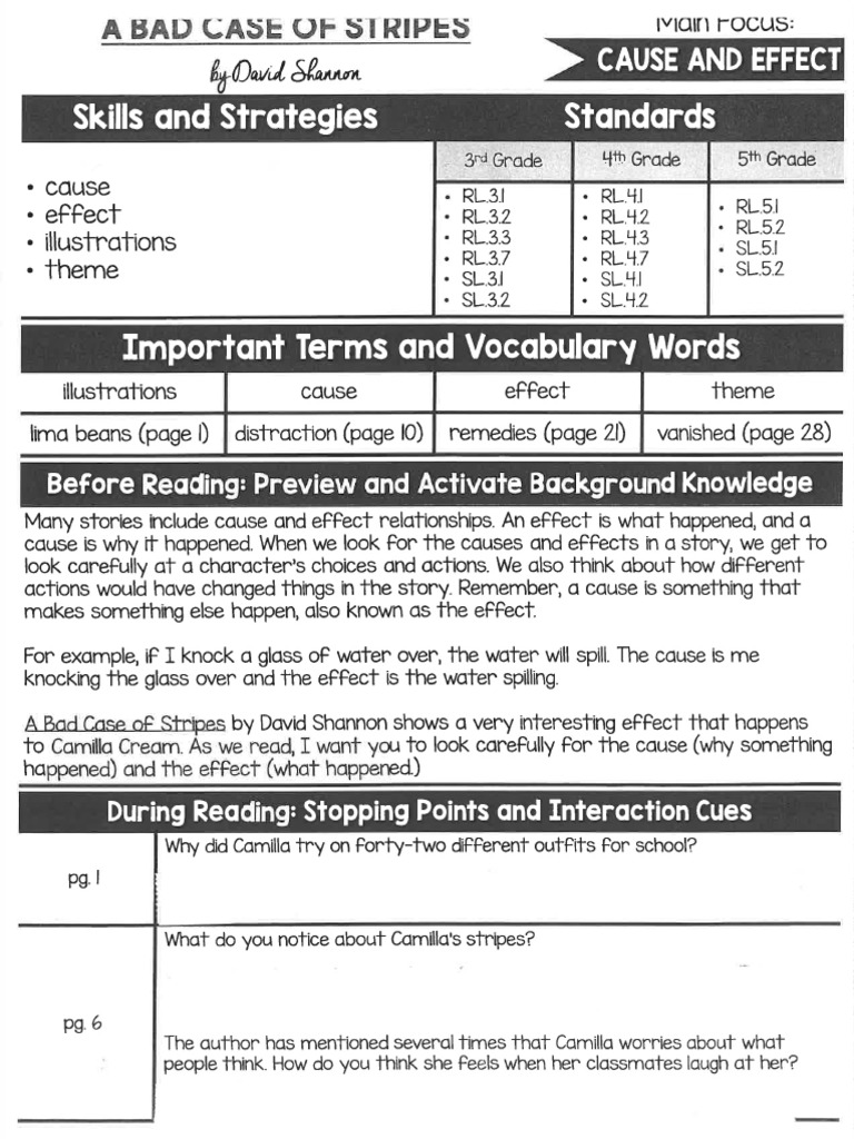 A Bad Case of Stripes Cause and Effect | PDF