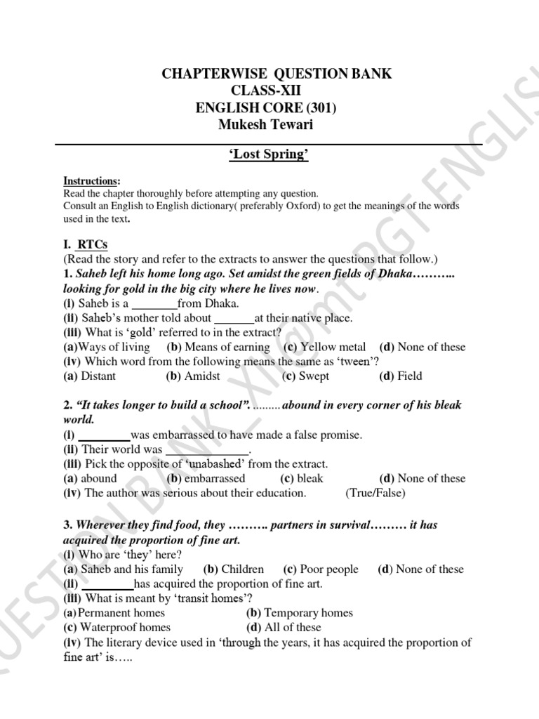 FLAMINGO ALL CHAPTERS QUESTION BANK 2023 #ENGLISH XII@mt | PDF