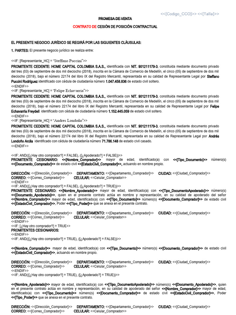 Promesa Cesión Contraactual | PDF | Negocios | Finanzas y dinero