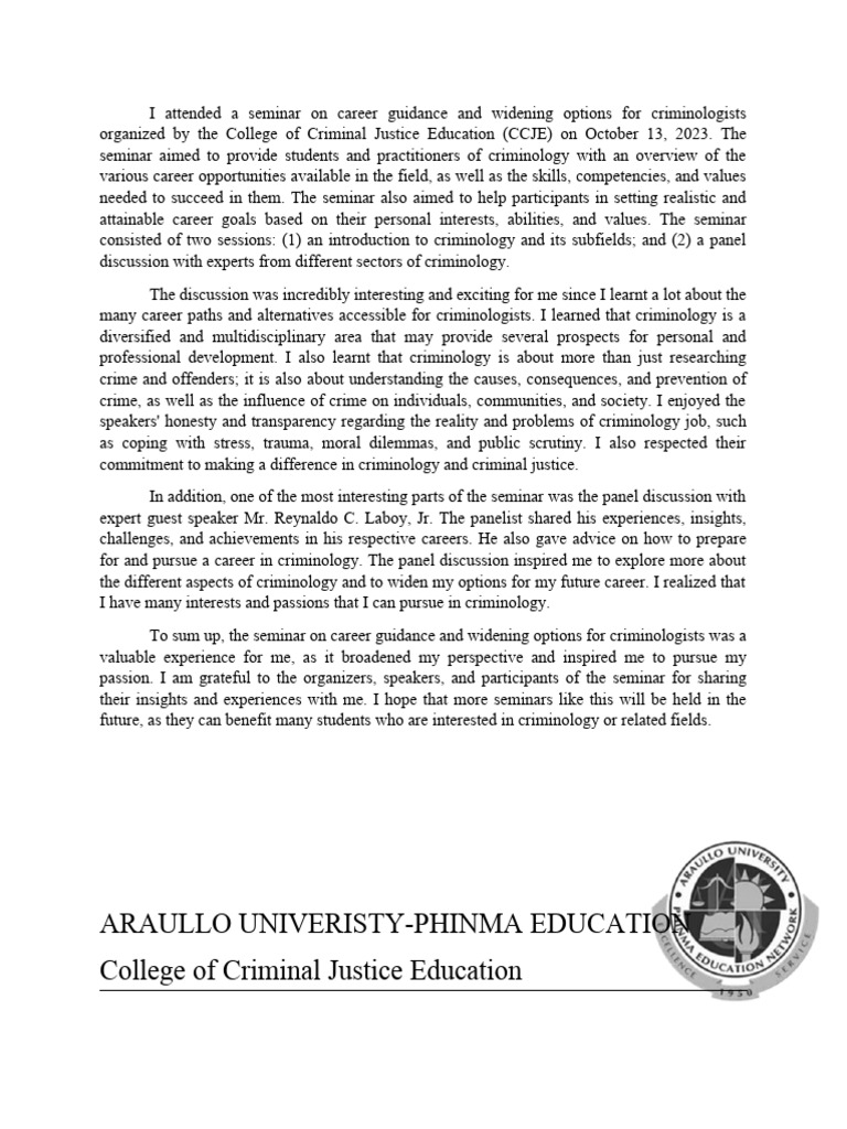Reflection Paper | PDF | Criminology | Criminal Justice