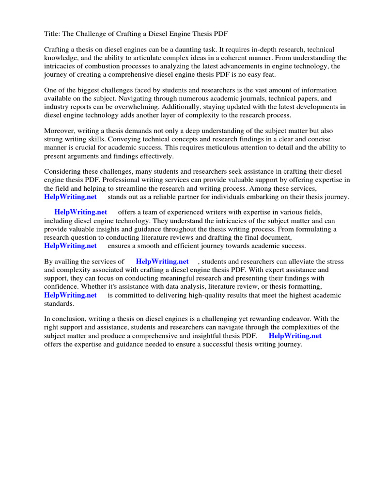 Diesel Engine Thesis PDF | PDF | Engines | Diesel Engine