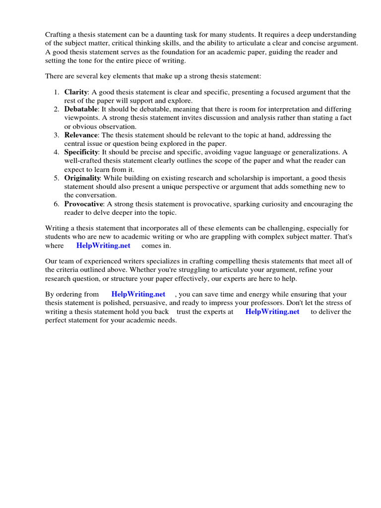 Essential Elements of a Thesis Statement | PDF | Essays | Thesis
