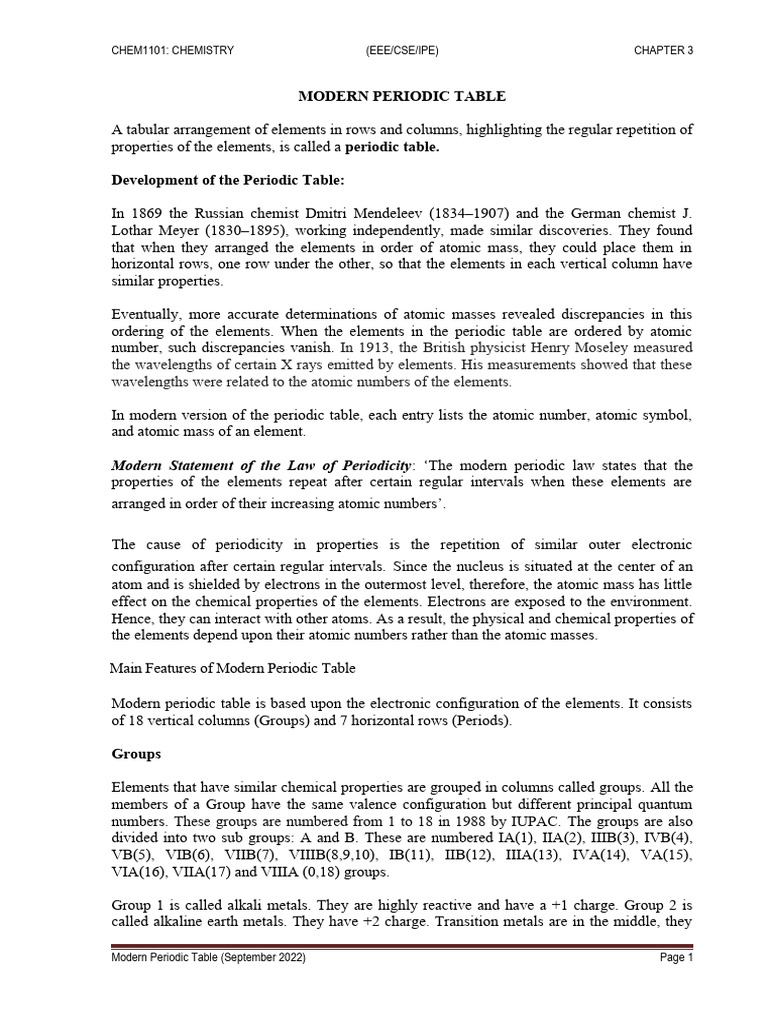 Modern Periodic Table | PDF | Periodic Table | Chemical Elements
