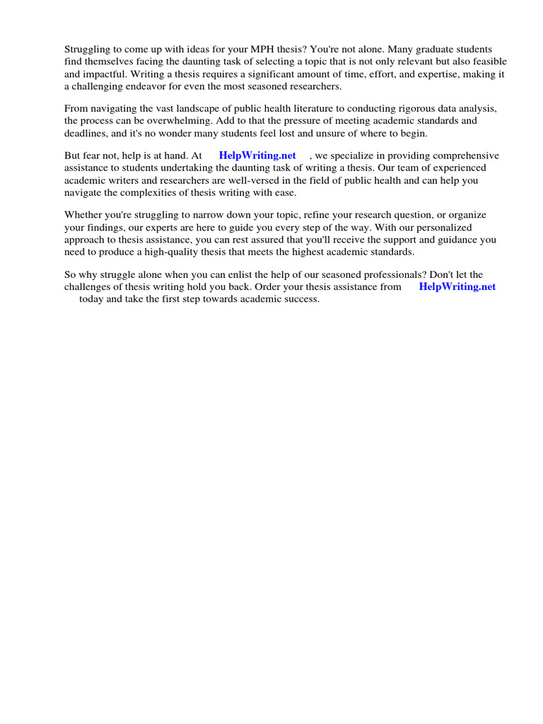 MPH Thesis Ideas | PDF | Thesis | Mental Health MPH Thesis Ideas | PDF | Thesis | Mental Health