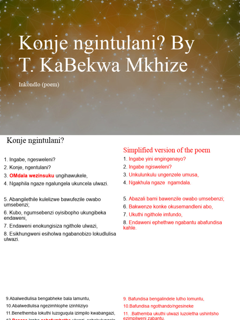 Grade 11 IEB Module 1 Lesson 8 - Inkondlo Konje Ngintulani by T ...